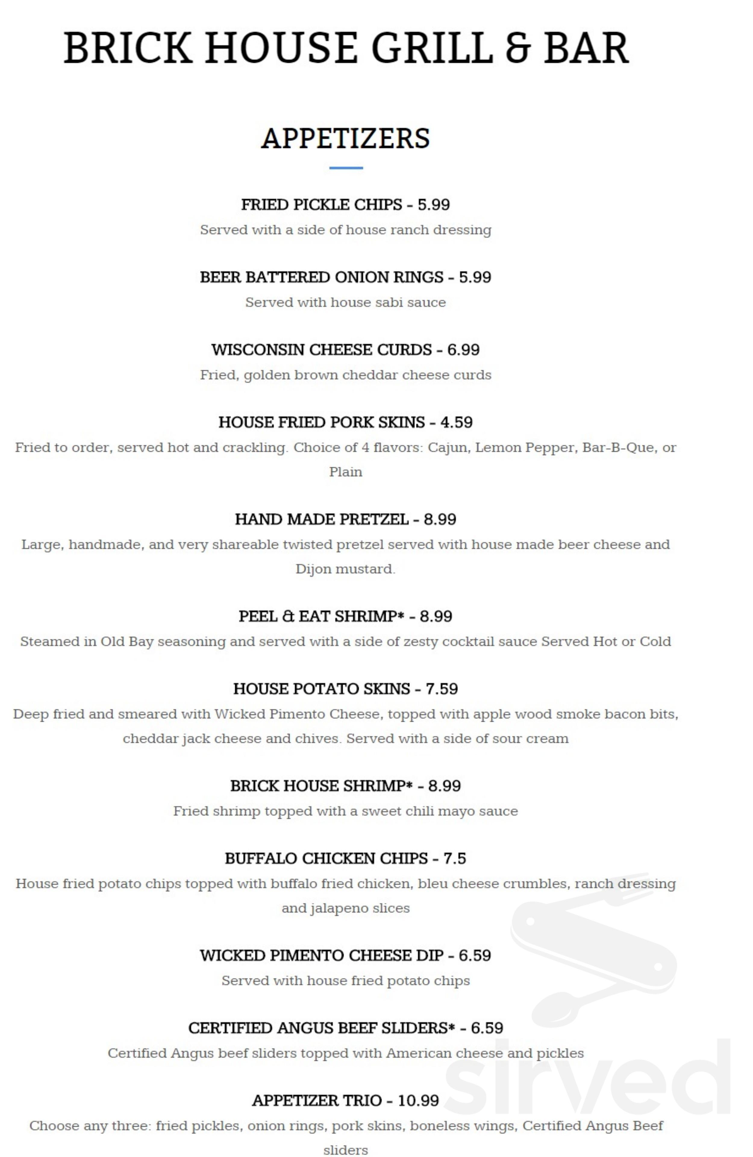 Menu - Gray GA's Brick House Grill & Bar | Sirved