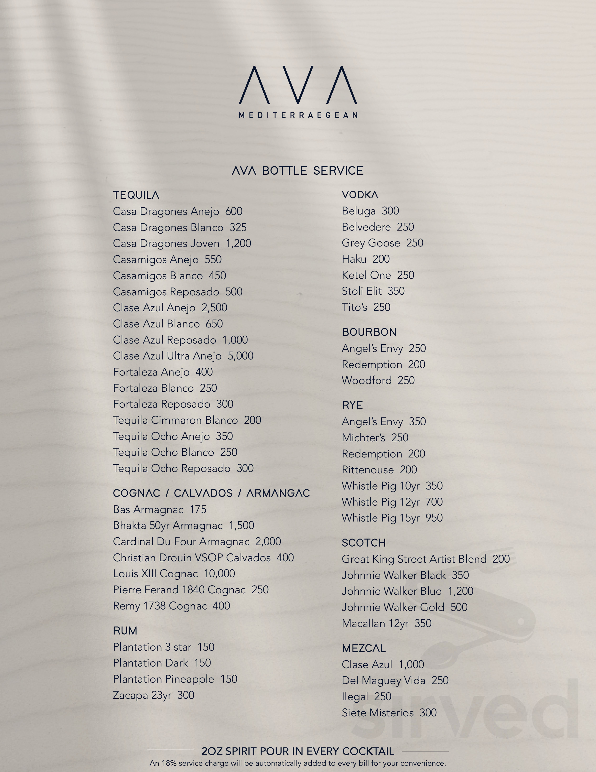 AVA MediterrAegean menu in Winter Park, Florida, USA