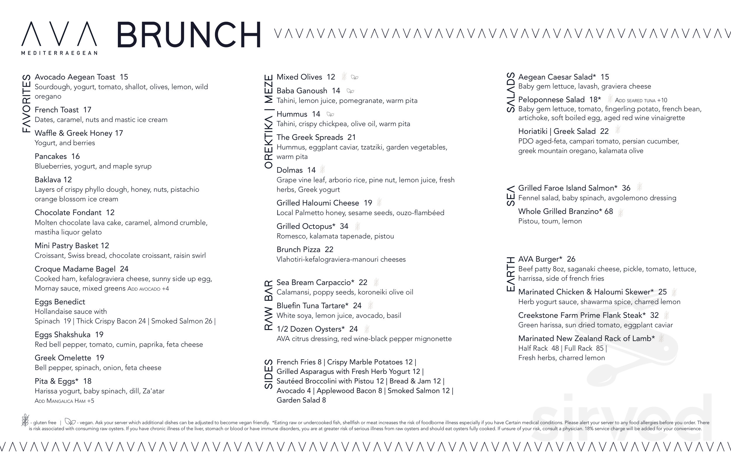 AVA MediterrAegean menu in Winter Park, Florida, USA