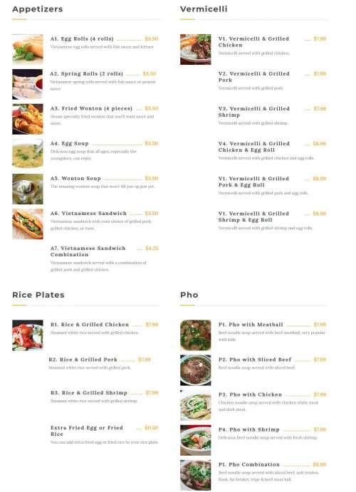 Pho Xpress Vietnamese Cuisine menu in Winnie, Texas, USA