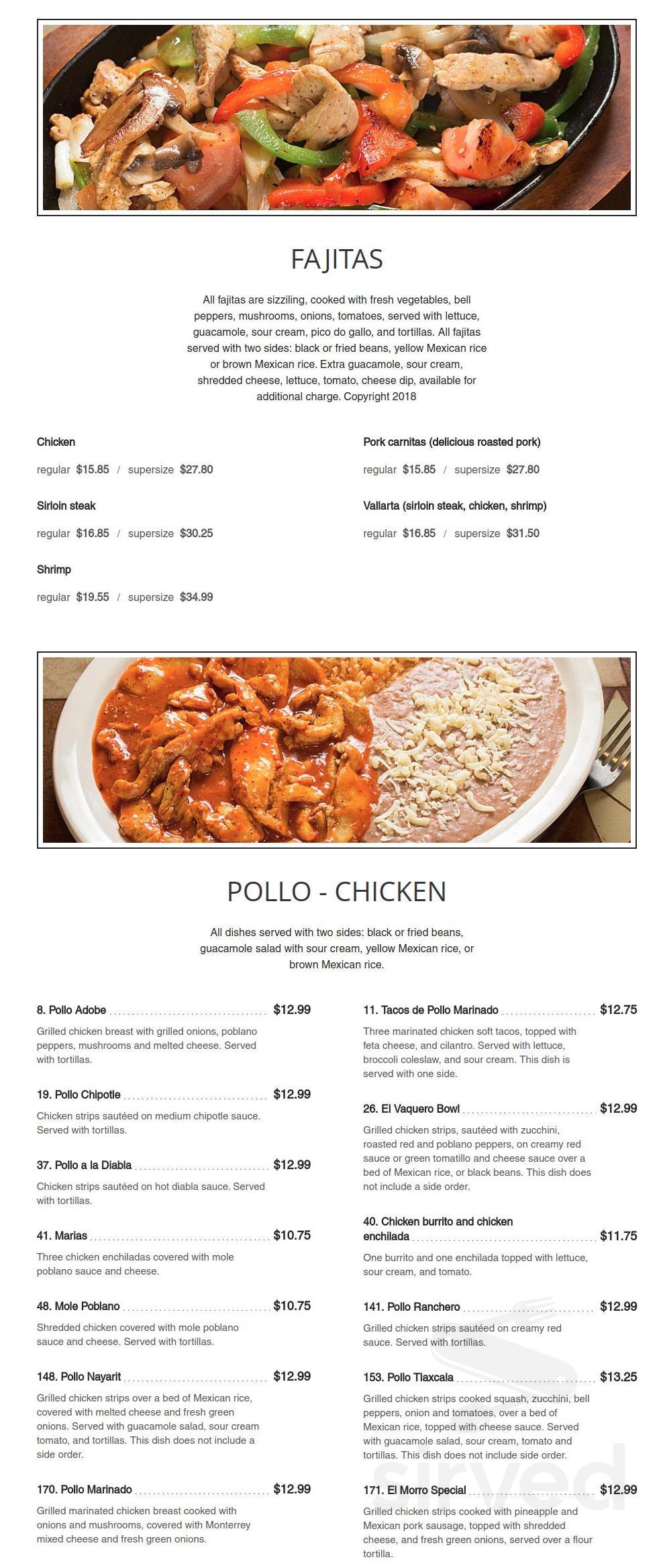 El Vaquero Mexican Restaurant menu in Delaware, Ohio, USA