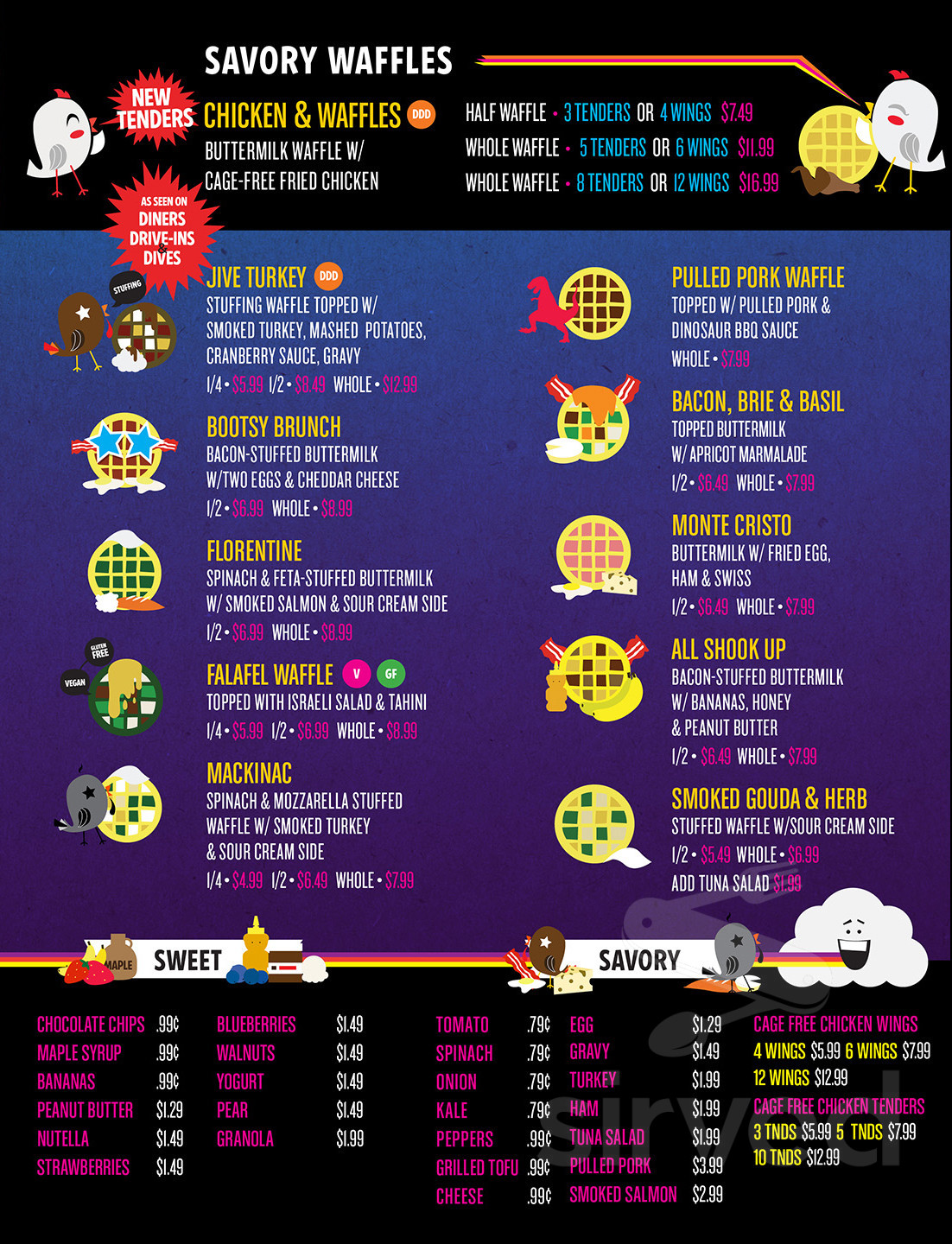 Funk 'n Waffles menu in Syracuse, New York, USA