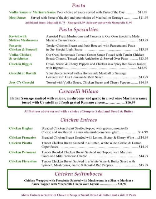 The Franklin menu in Marcy, New York, USA