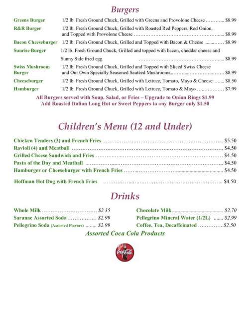 The Franklin menu in Marcy, New York, USA