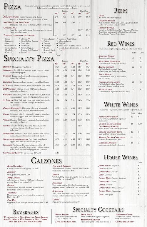 Cugino's menu in Grand Ledge, Michigan, USA