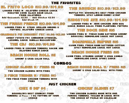 Spudz menu in Brooklyn, New York, USA