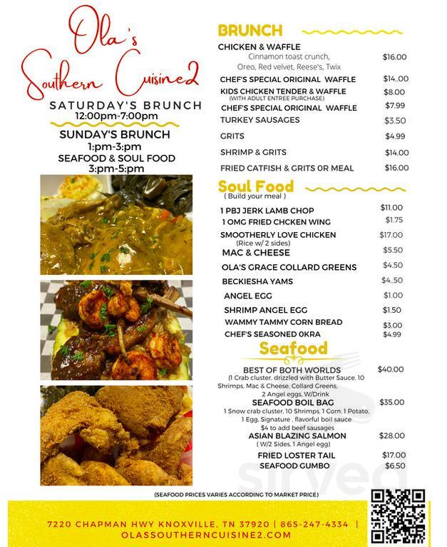 Menu for Ola's Southern Cuisine 2 in Knoxville, TN | Sirved