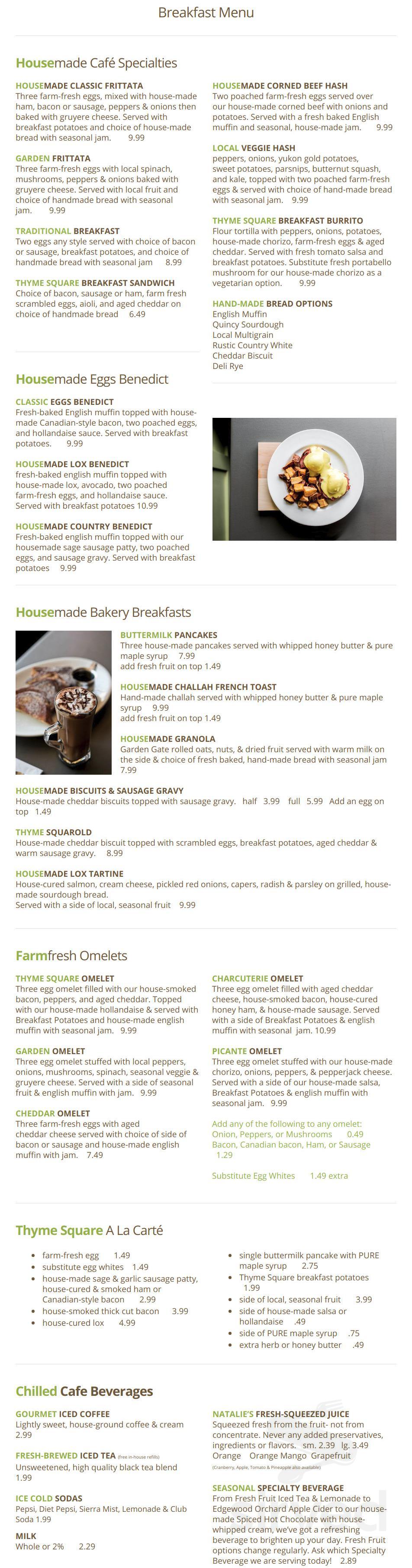 Thyme Square Bakery & Cafe menu in Quincy, Illinois, USA