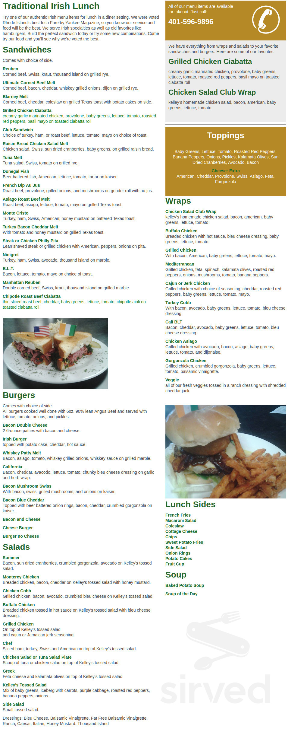 Kelley's Deli menu in Westerly, Rhode Island, USA