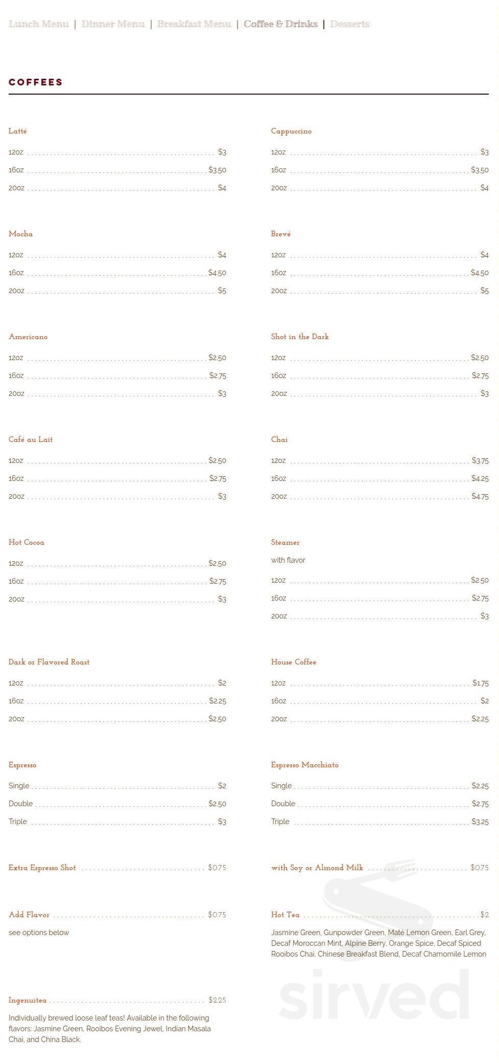 Café Brulé menu in Vermillion, South Dakota, USA