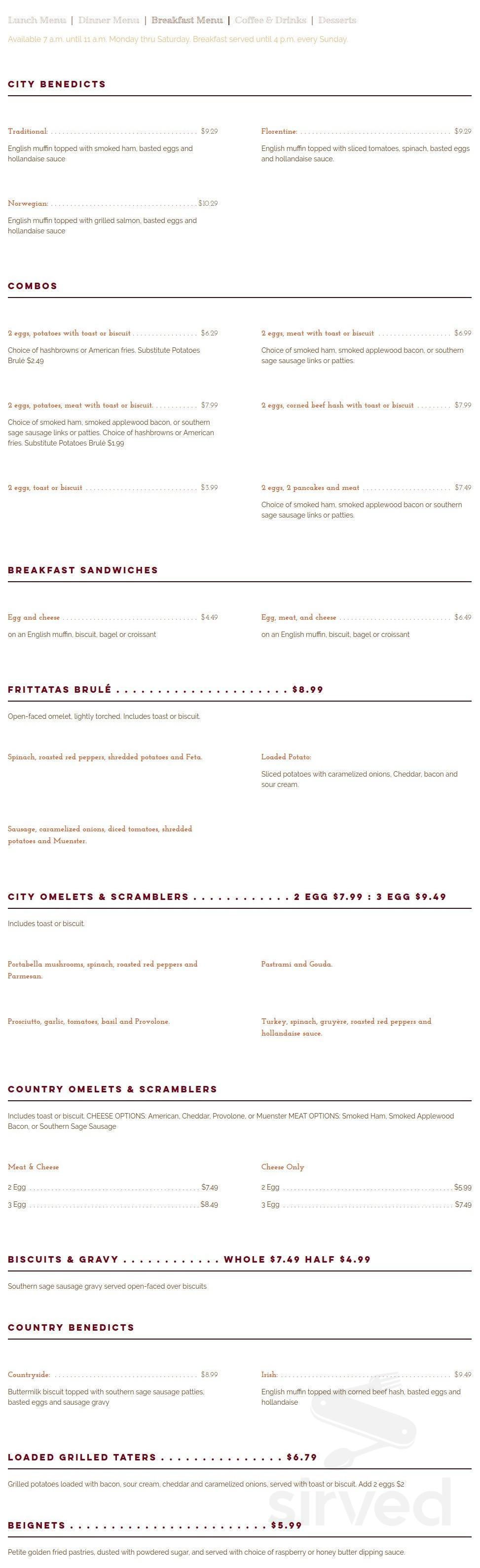 Café Brulé menu in Vermillion, South Dakota, USA