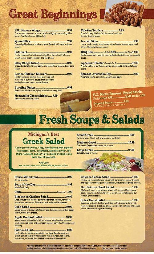 E.G. Nicks Grill & Tavern menu in Lapeer, Michigan, USA