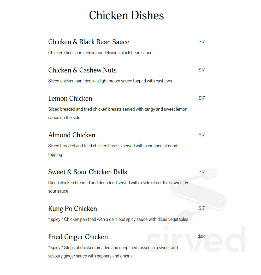 Jacky's Chinese Restaurant menu in Castlegar, British Columbia, Canada
