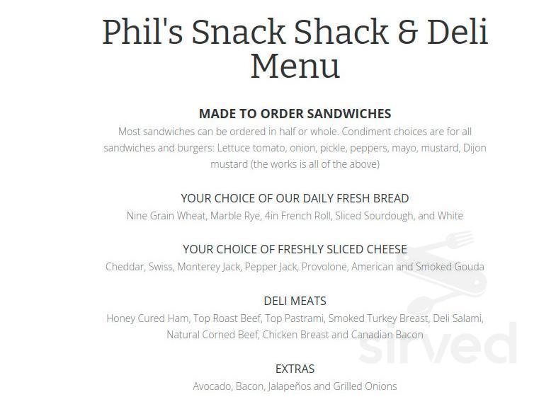 Phil's Snack Shack & Deli menu in Moss Landing, California, USA