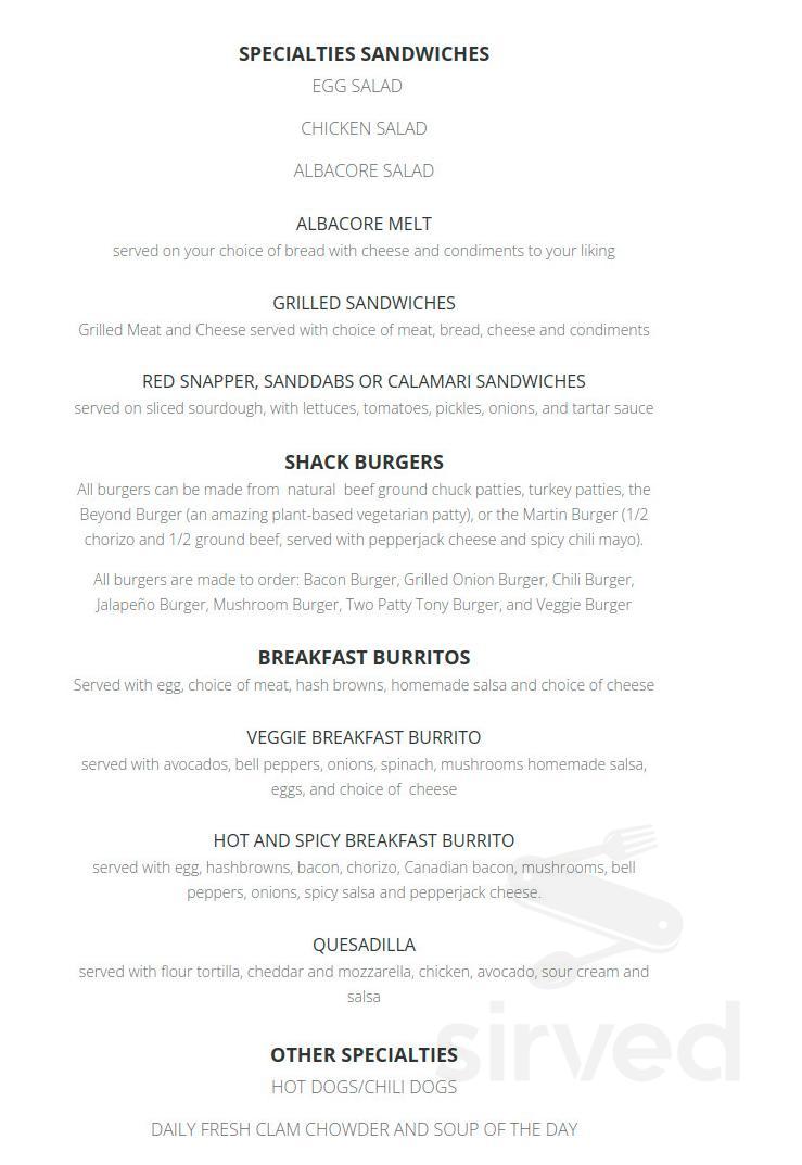 Menu - Moss Landing CA's Phil's Snack Shack & Deli | Sirved