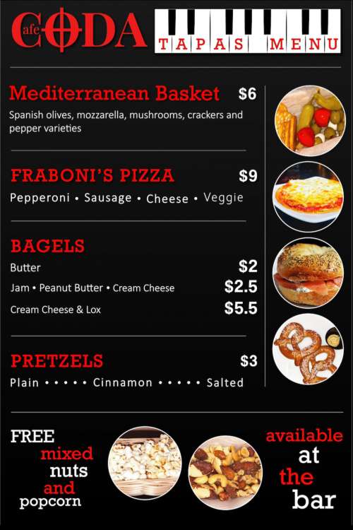 Cafe CODA menu in Madison, Wisconsin, USA