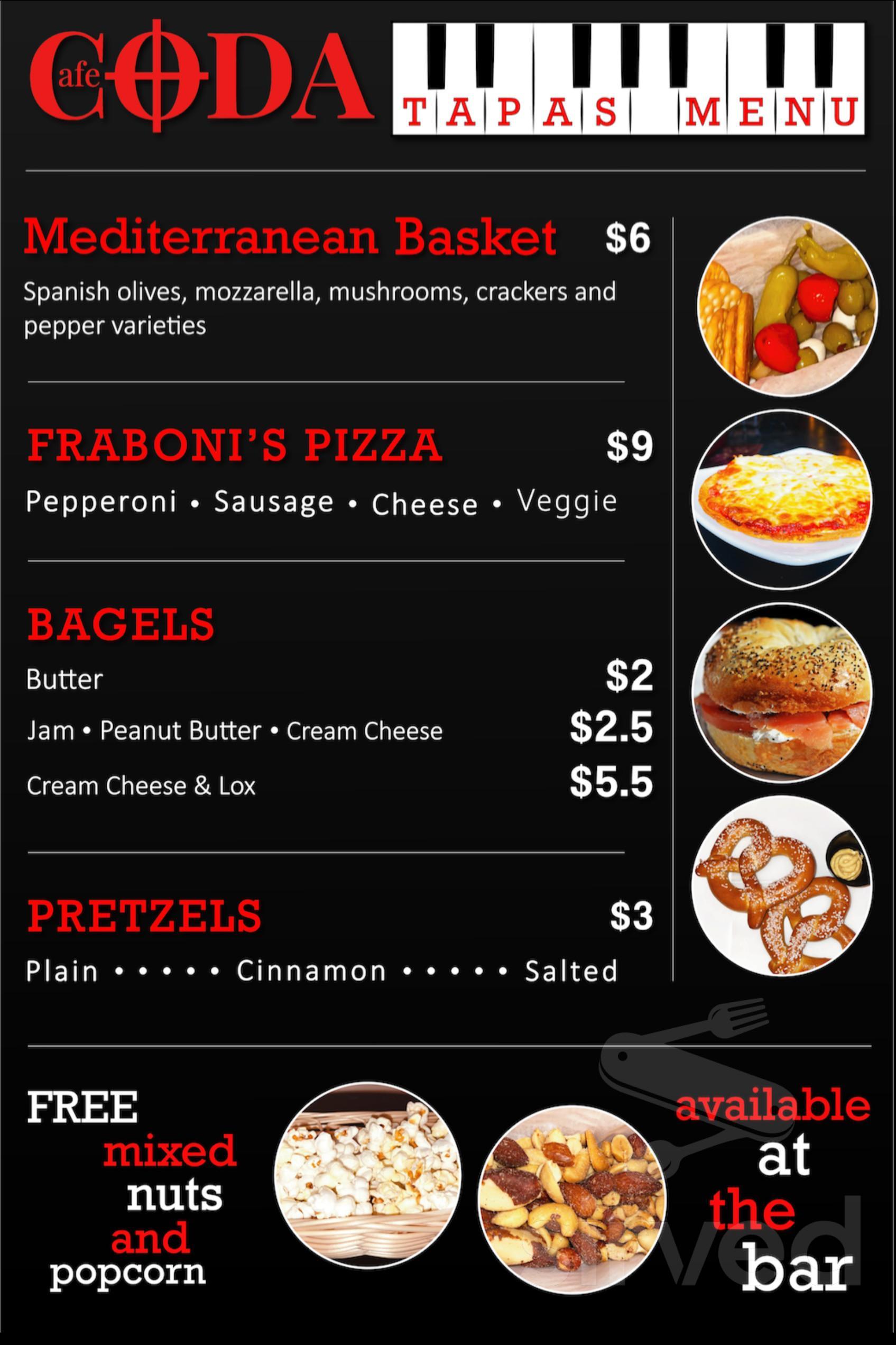 Cafe CODA menu in Madison, Wisconsin, USA