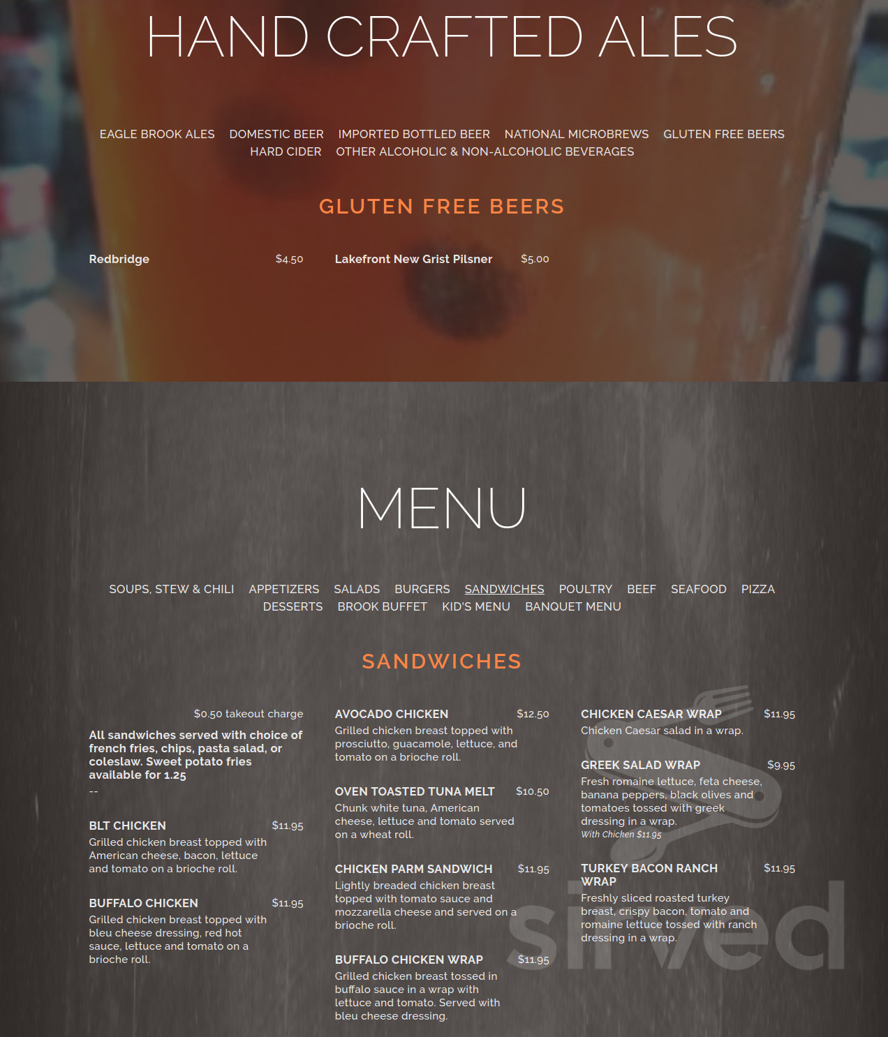 Eagle Brook Saloon menu in Norfolk, Massachusetts, USA