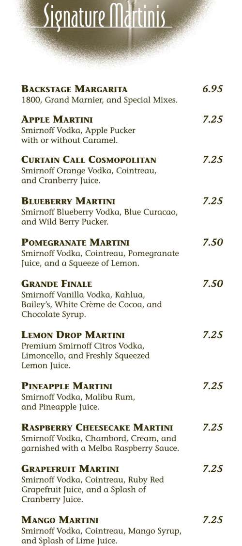 Tam's BackStage menu in Cumming, Georgia, USA