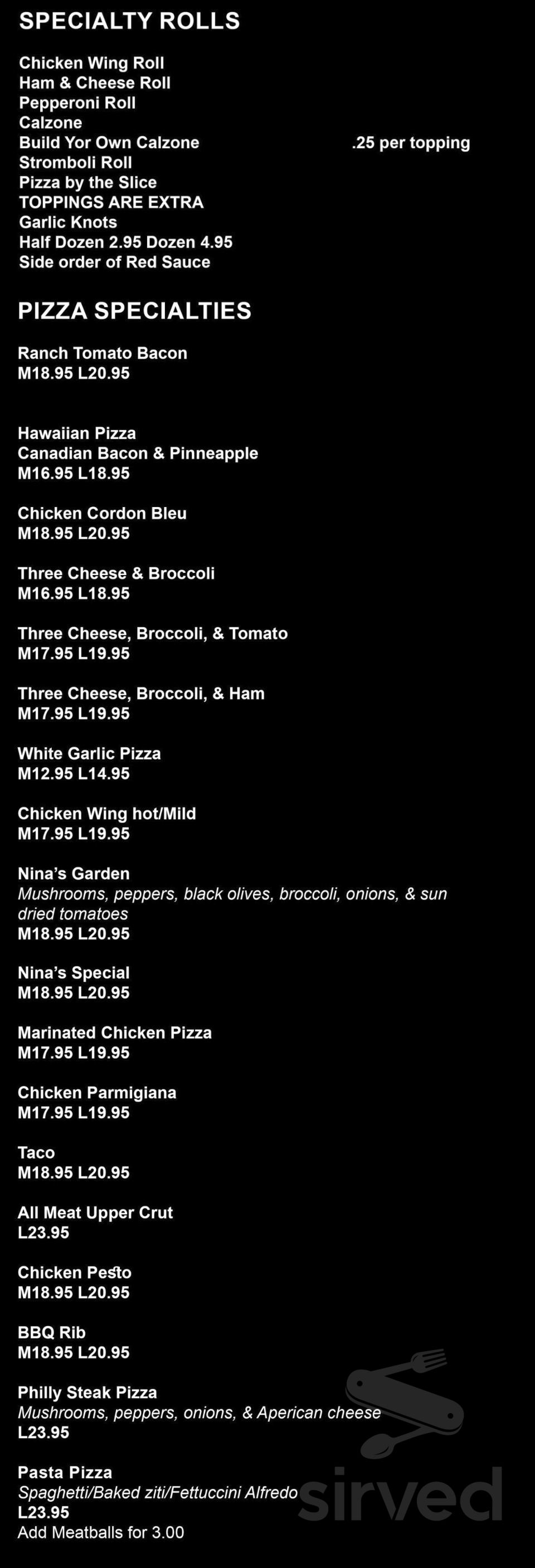 Nina's Pizzeria & Restaurant menus in Norwich, New York, United States