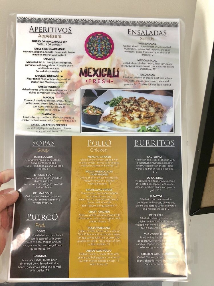 Mexicali Fresh menu in Bluffton, South Carolina, USA