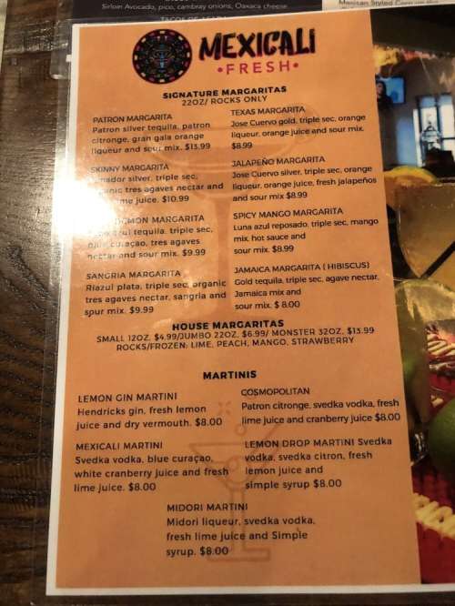 Mexicali Fresh menu in Bluffton, South Carolina, USA
