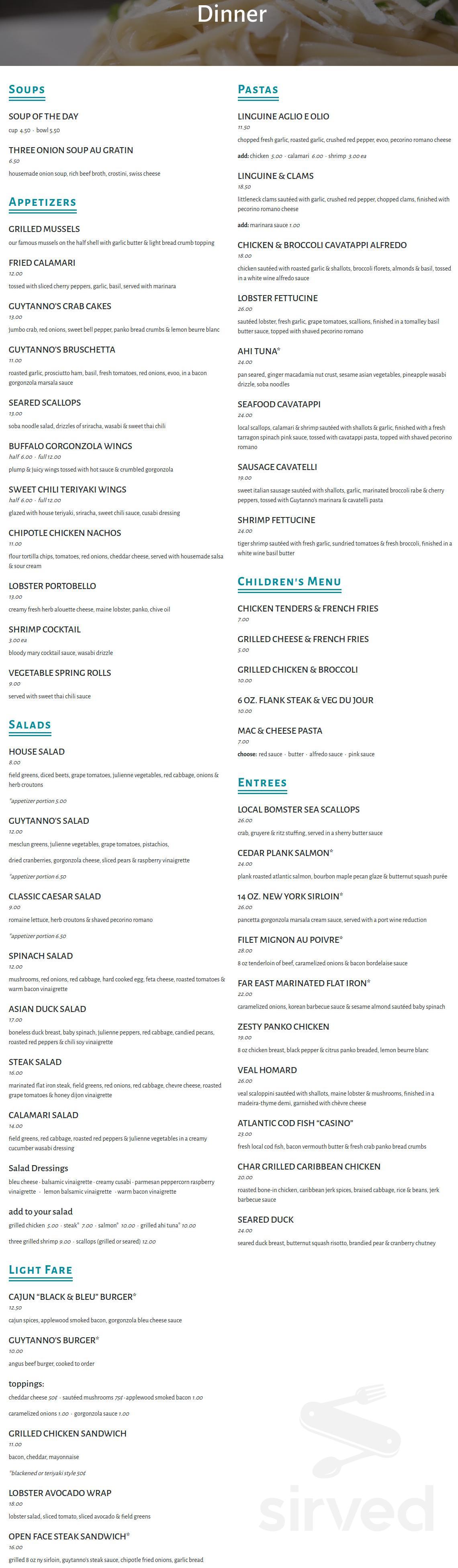 Guytanno's International Restaurant menu in Westerly, Rhode Island, USA