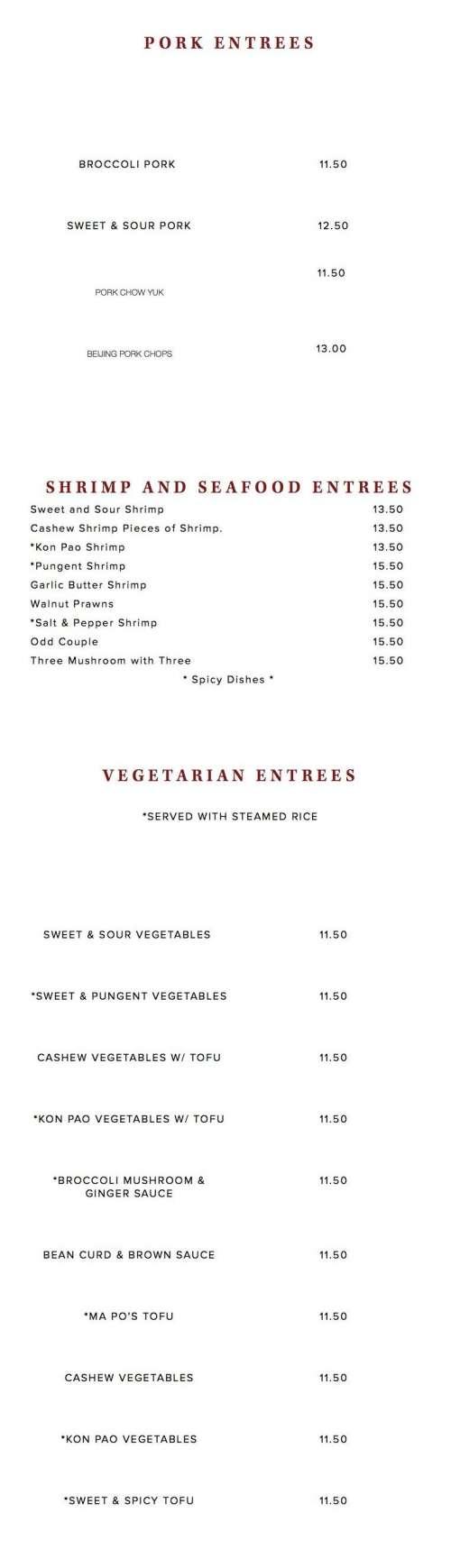 Emperor's Palace Restaurant menu in Olympia, Washington, USA