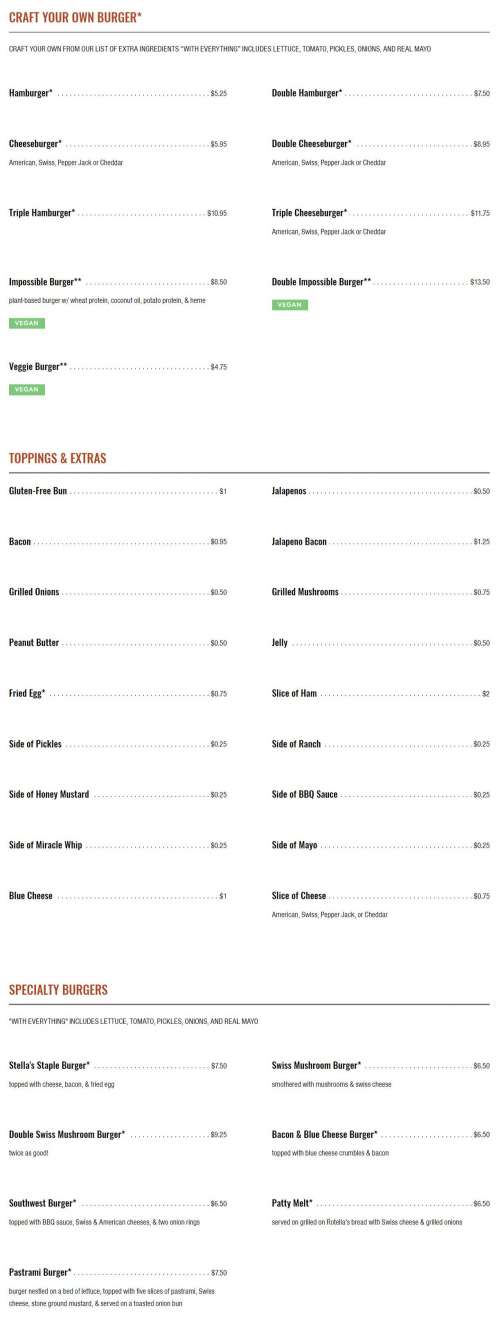 Stella's Bar & Grill menu in Bellevue, Nebraska, USA