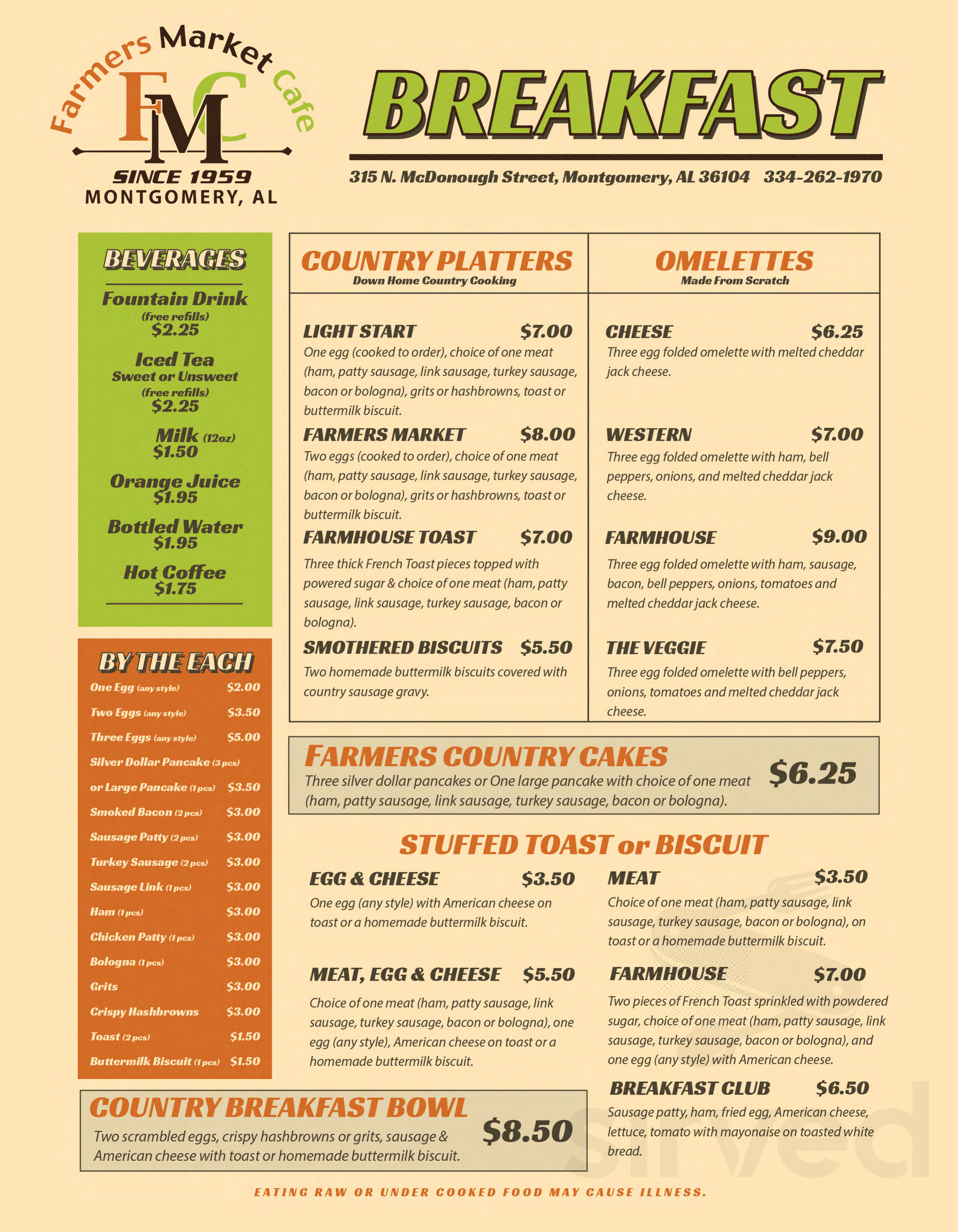 Farmers Market Cafe menu in Montgomery, Alabama, USA