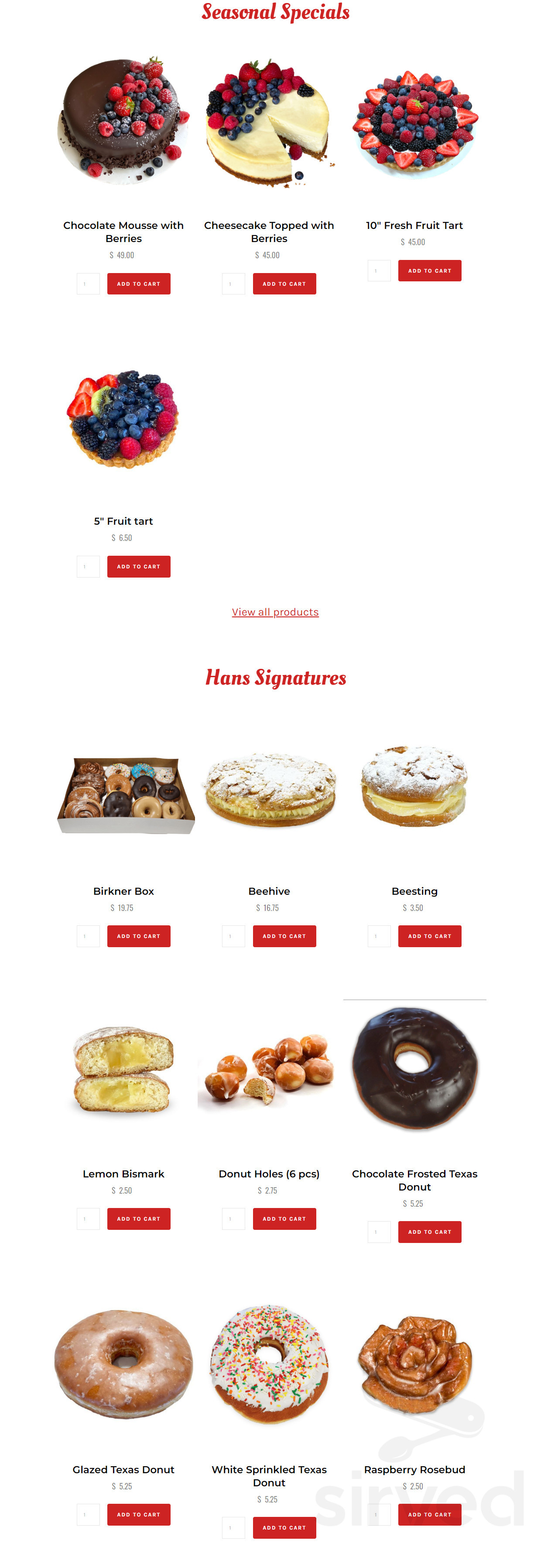 Hans' Bakery menu in Anoka, Minnesota, USA