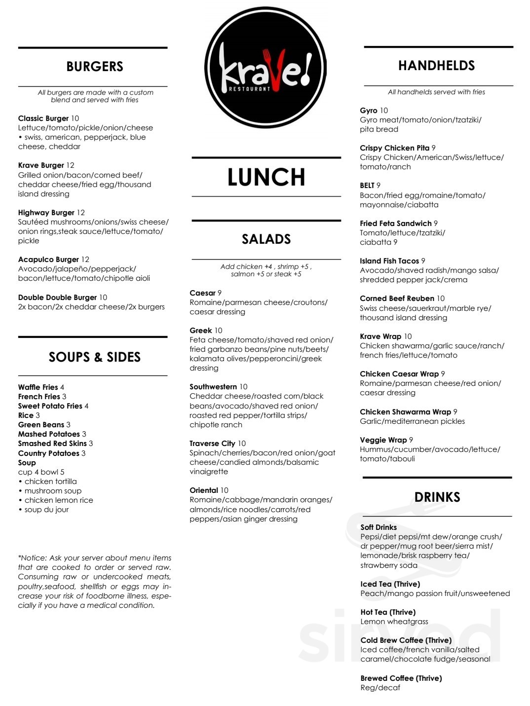 Krave menus in Lapeer, Michigan, United States