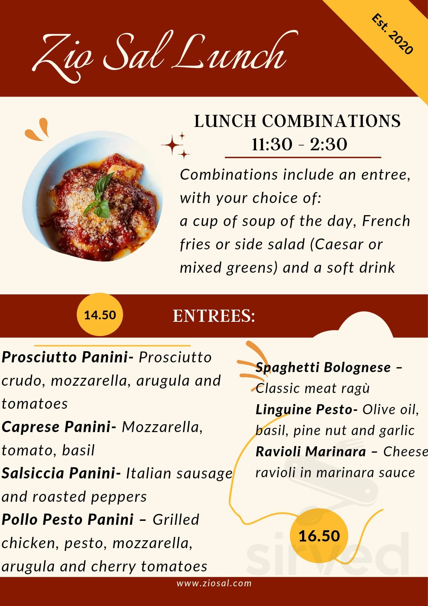 Zio Sal Ristorante menu in Redmond, Washington, USA
