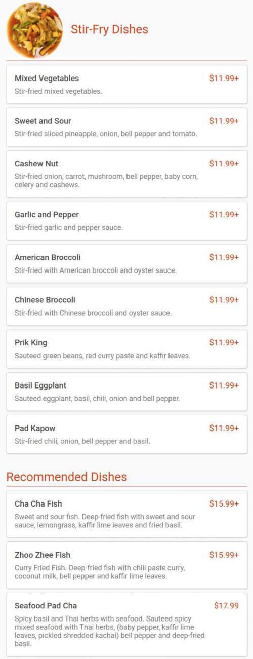 Thai Noodles menu in Simi Valley, California, USA