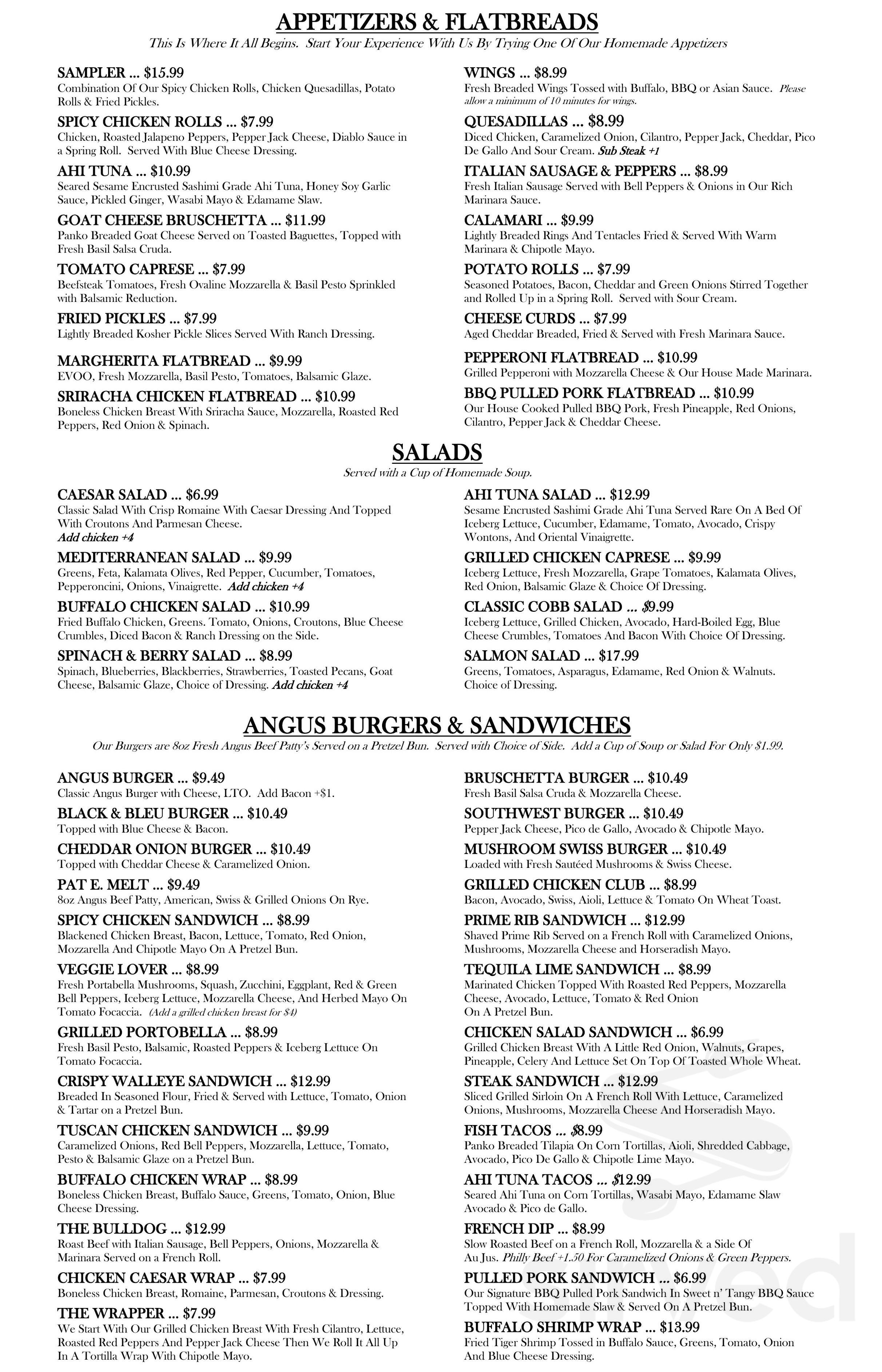 Fahrenheit Two Twelve menu in Crown Point, Indiana, USA