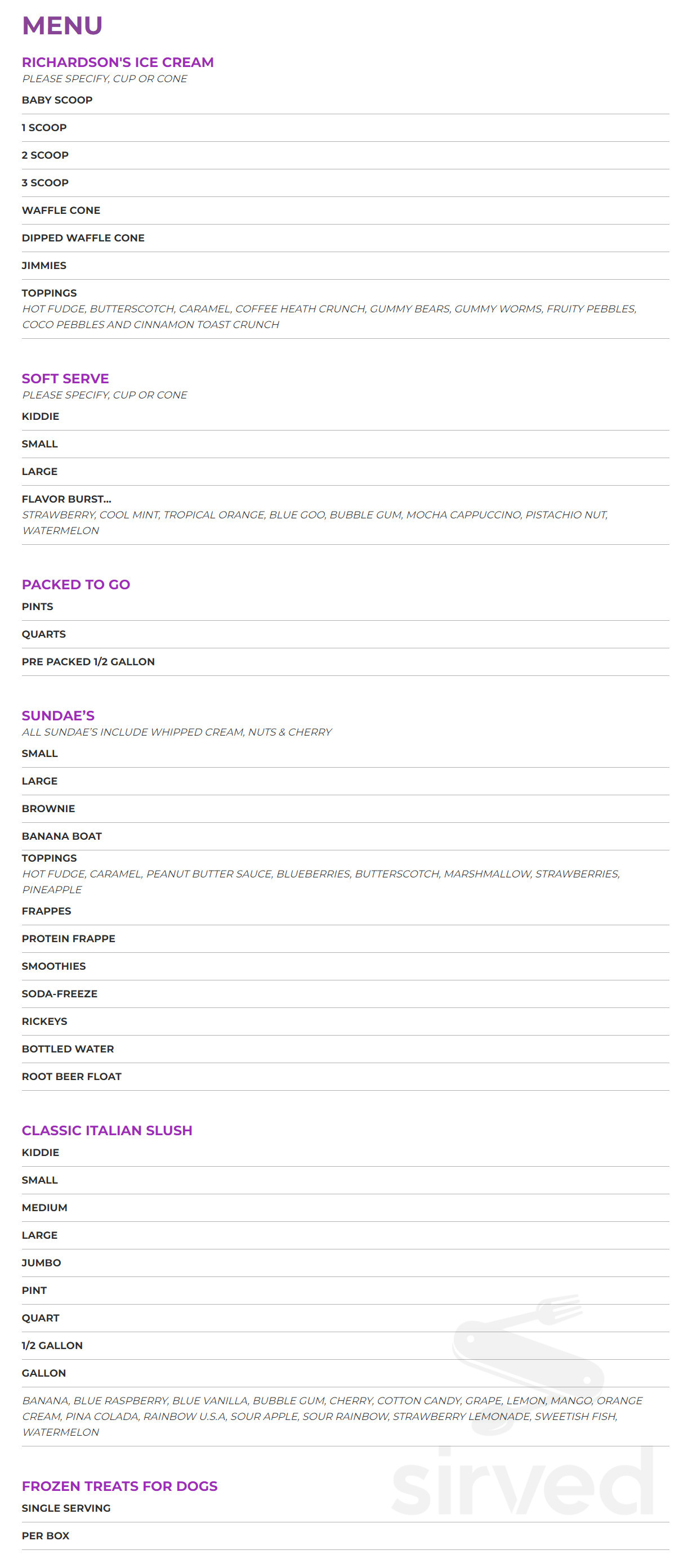 The Daily Scoop menu in Stoneham, Massachusetts, USA