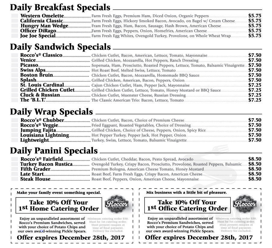 Rocco's Cafe & Delicatessen menu in Bethel, Connecticut, USA
