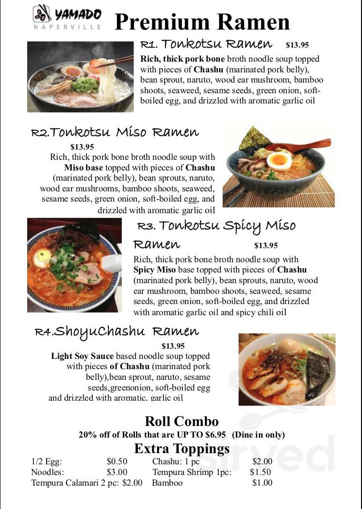 Menu - Naperville IL's Yamado Japanese Restaurant | Sirved