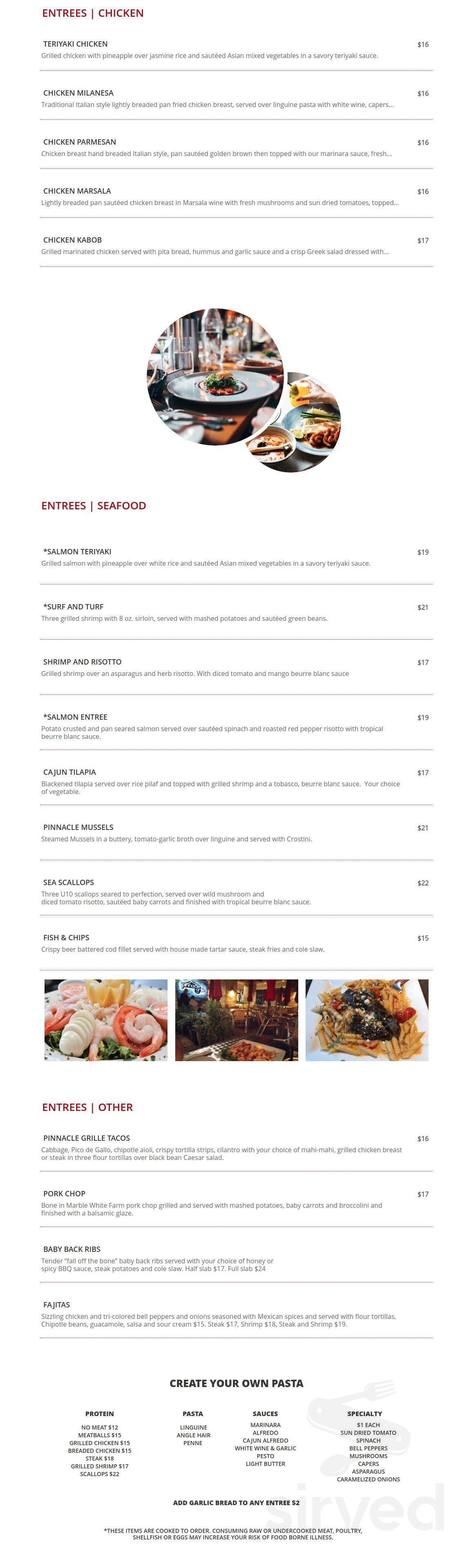 Pinnacle Grille menu in Scottsdale, Arizona, USA