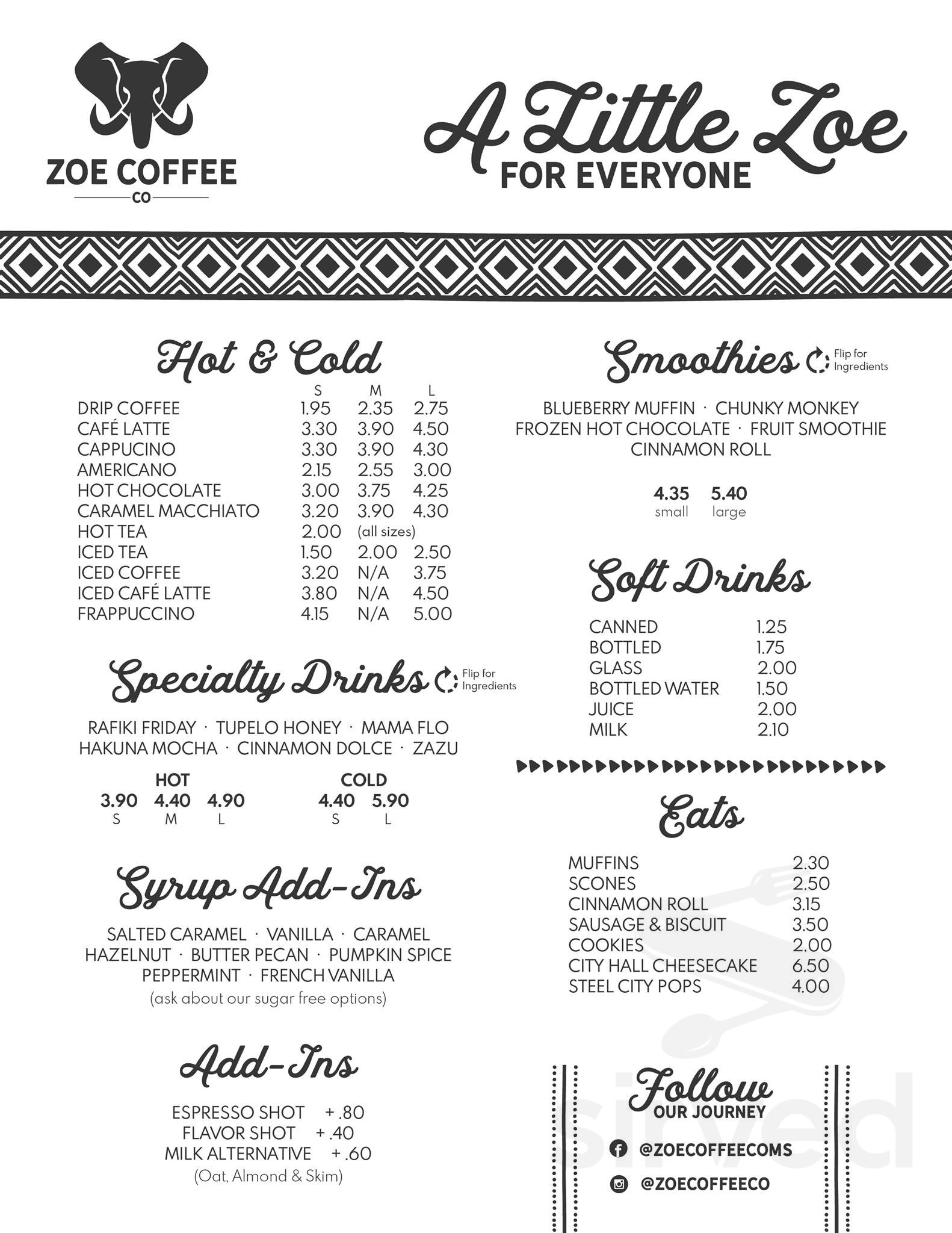 Zoe Coffee Co. menu in Cleveland, Mississippi, USA