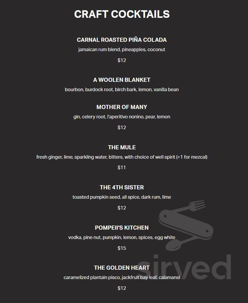 Carnal menu in Bellingham, Washington, USA