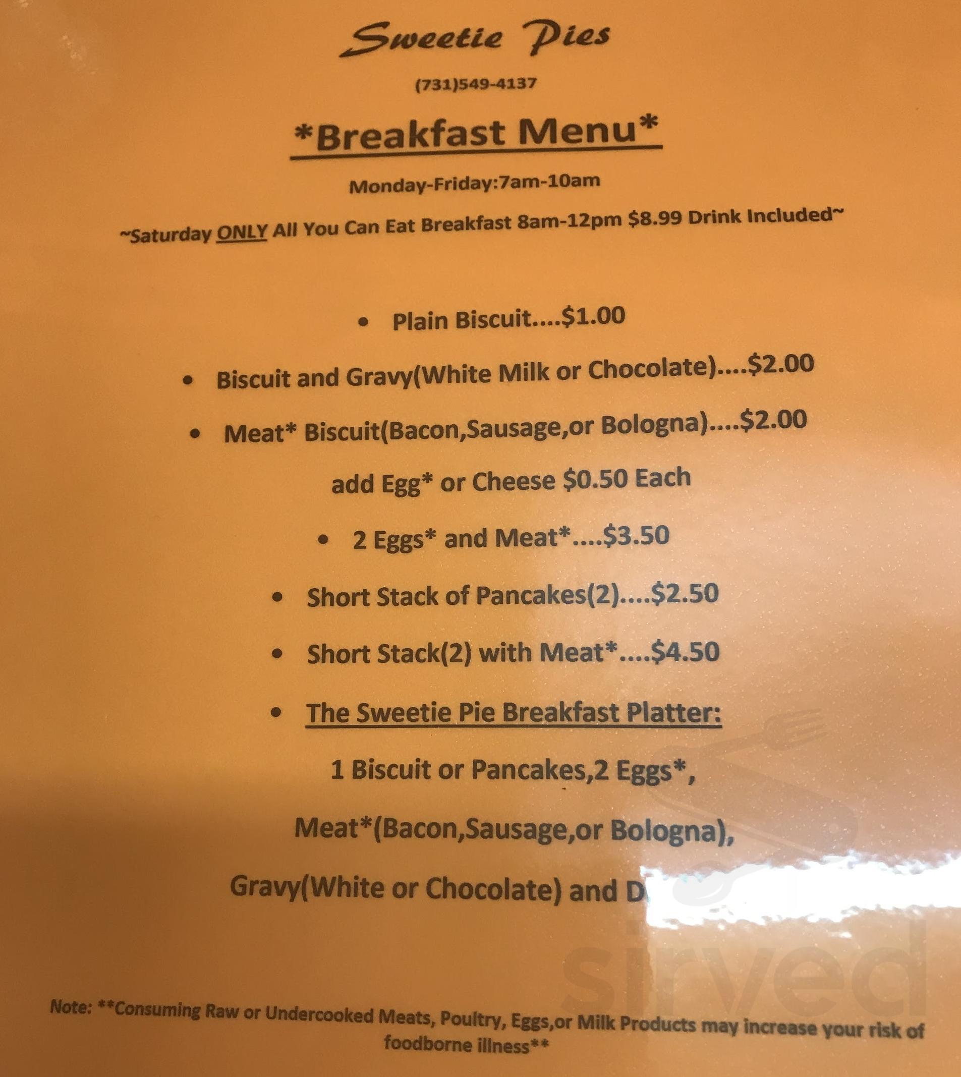 Menu for Sweetie Pie's in Parsons, TN | Sirved