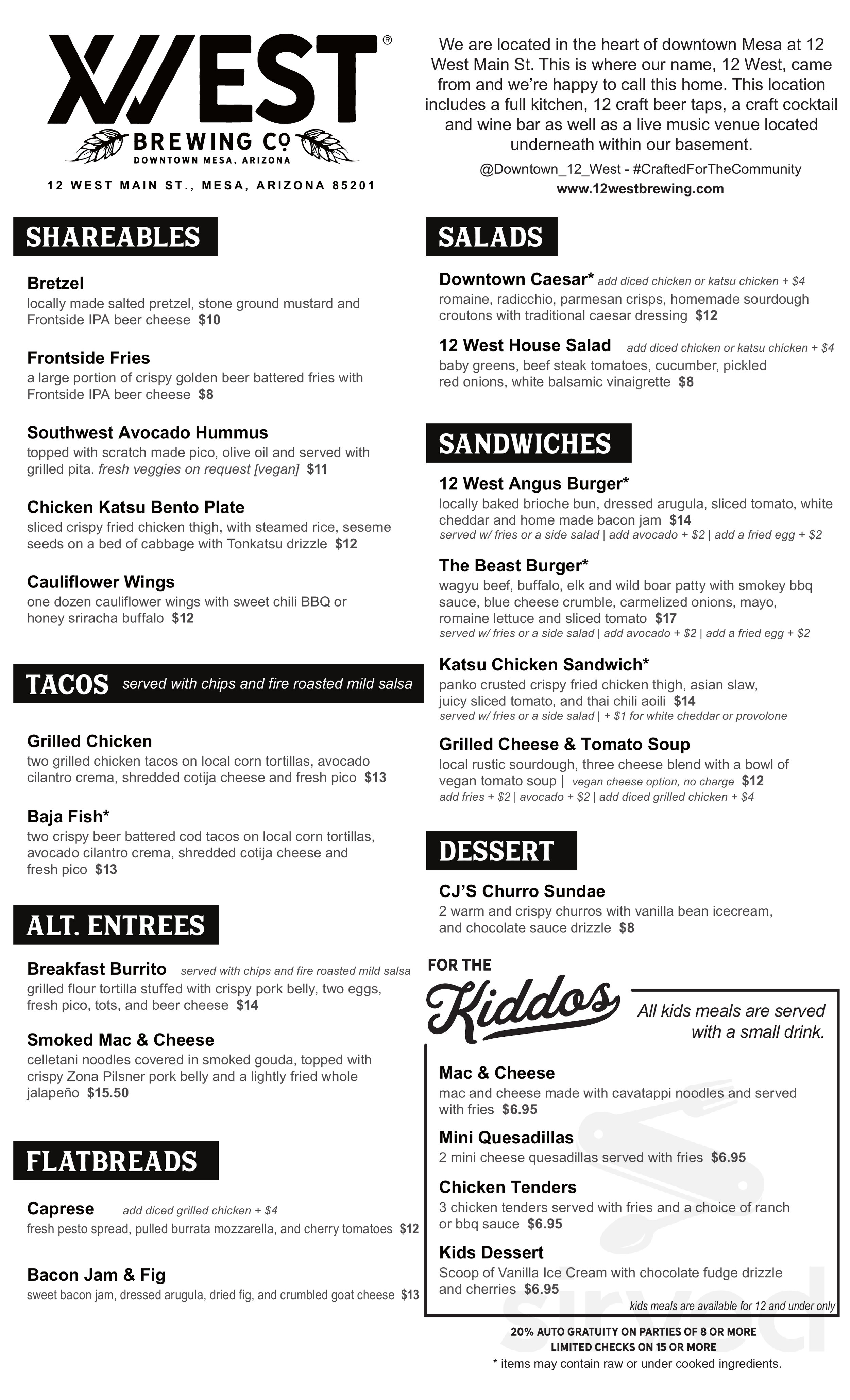 12 West Brewing - Downtown Mesa menu in Mesa, Arizona, USA