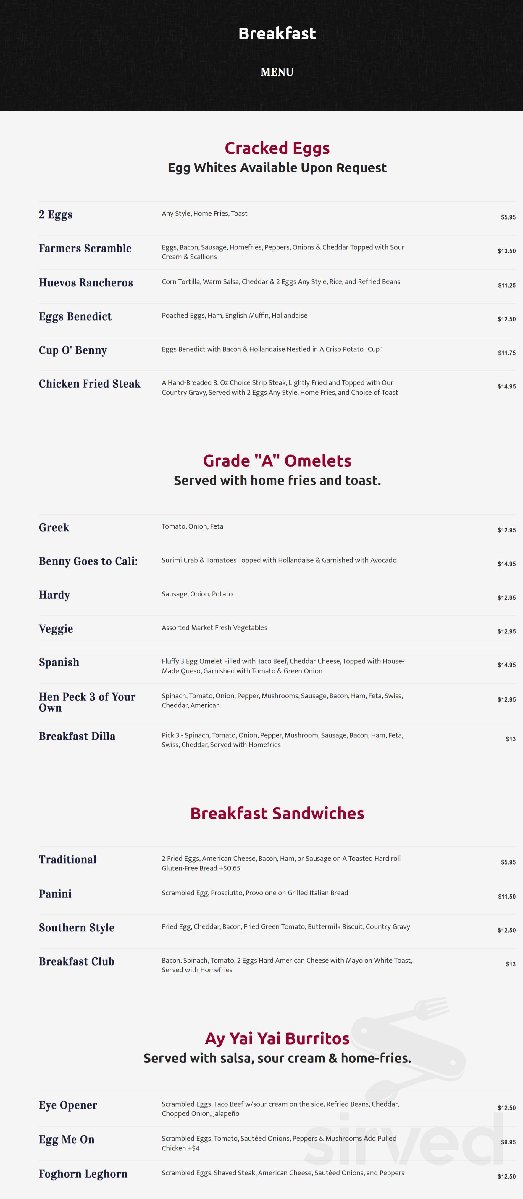 The Ugly Rooster Cafe menus in Malta, New York, United States