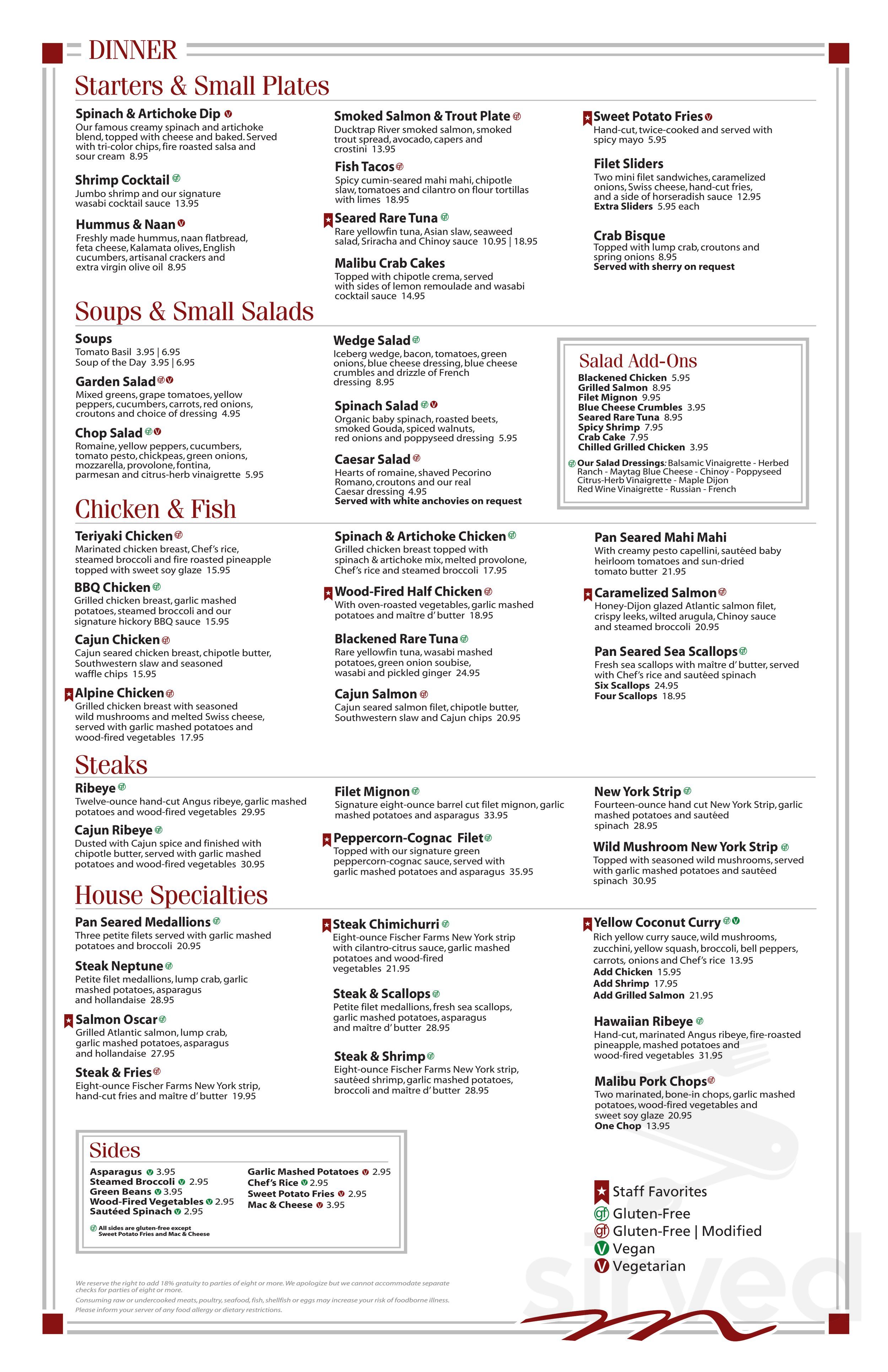 Malibu Grill menu in Bloomington, Indiana, USA