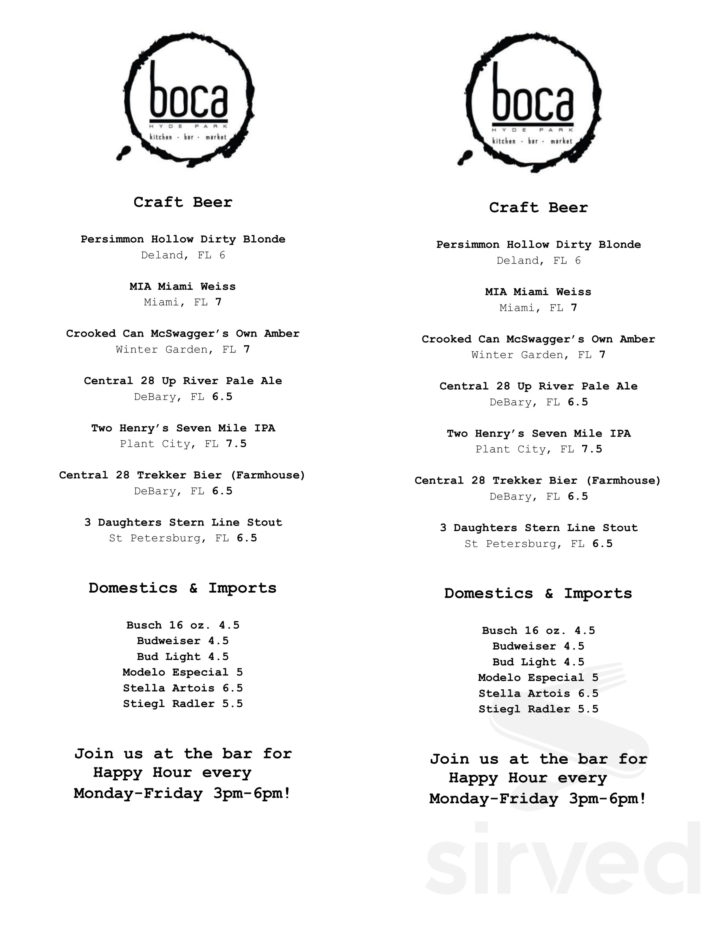 Boca Winter Park menu in Winter Park, Florida, USA
