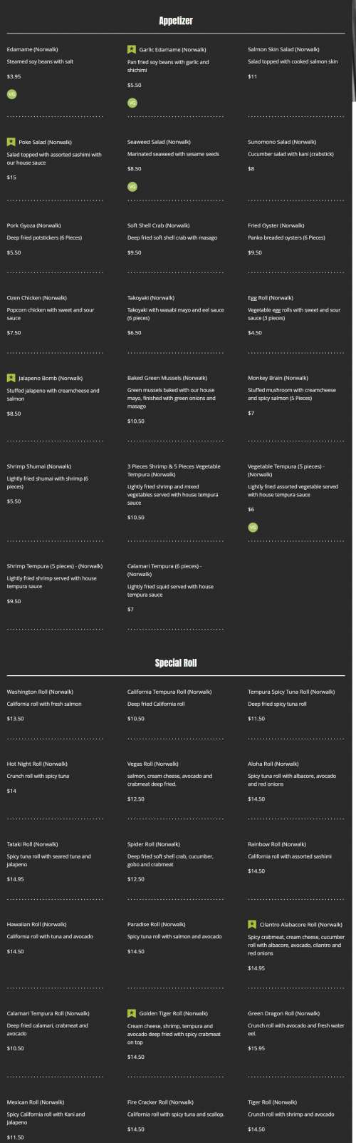 Ozen Sushi menu in Cypress, California, USA