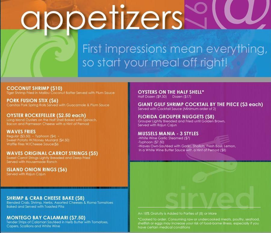 Menu - St Clair Shores MI's Waves | Sirved
