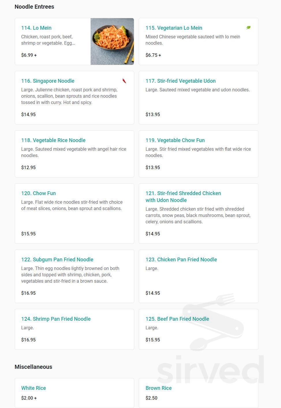 Helen Huang's Mandarin House menu in Hollywood, Florida, USA