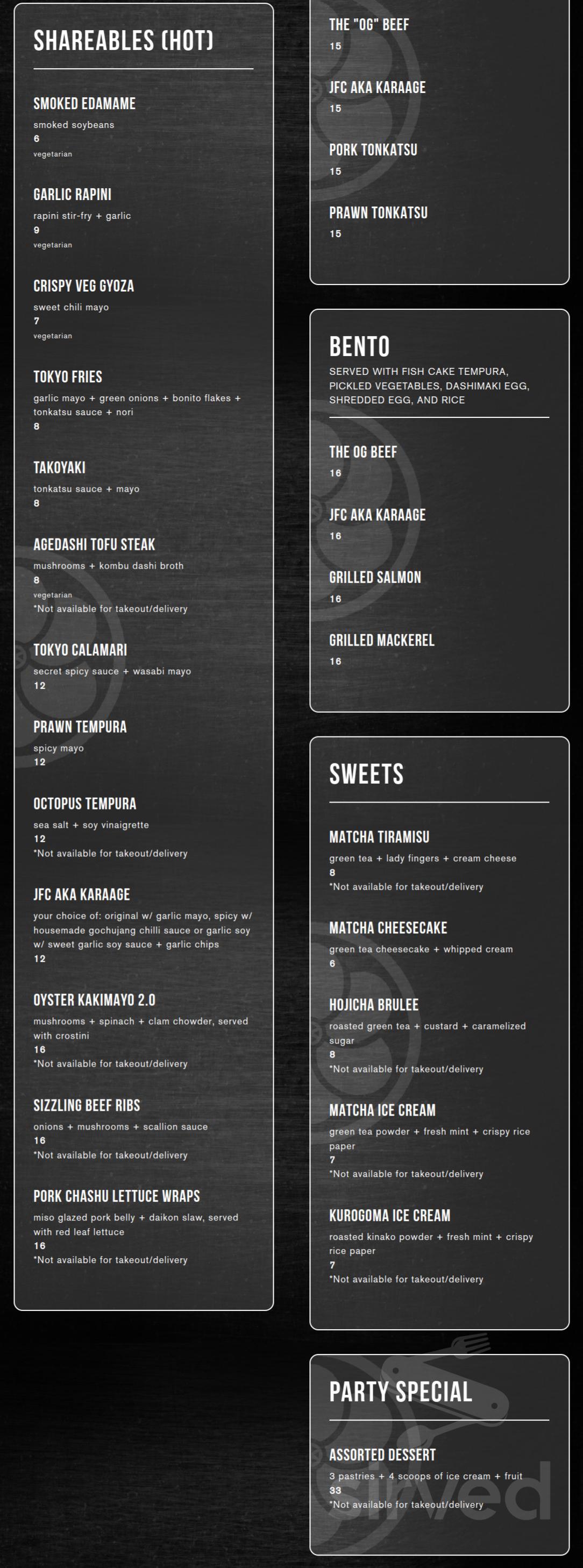 KINKA IZAKAYA HARBOURFRONT menu in Toronto, Ontario, Canada